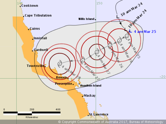 Cyclone Debbie path